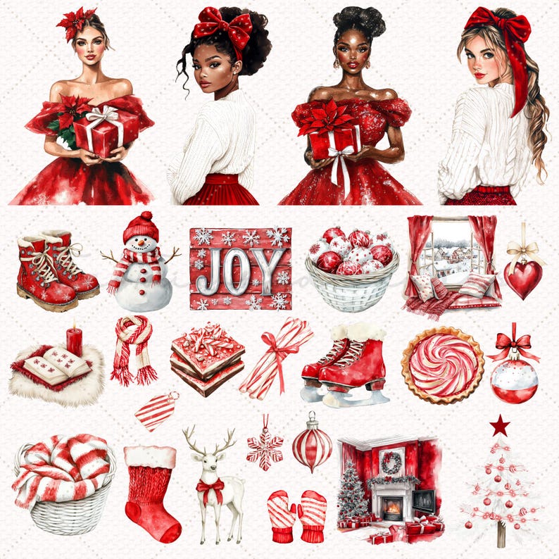 Candy Cane Lane Watercolor Christmas Clipart Bundle (digital Download ...