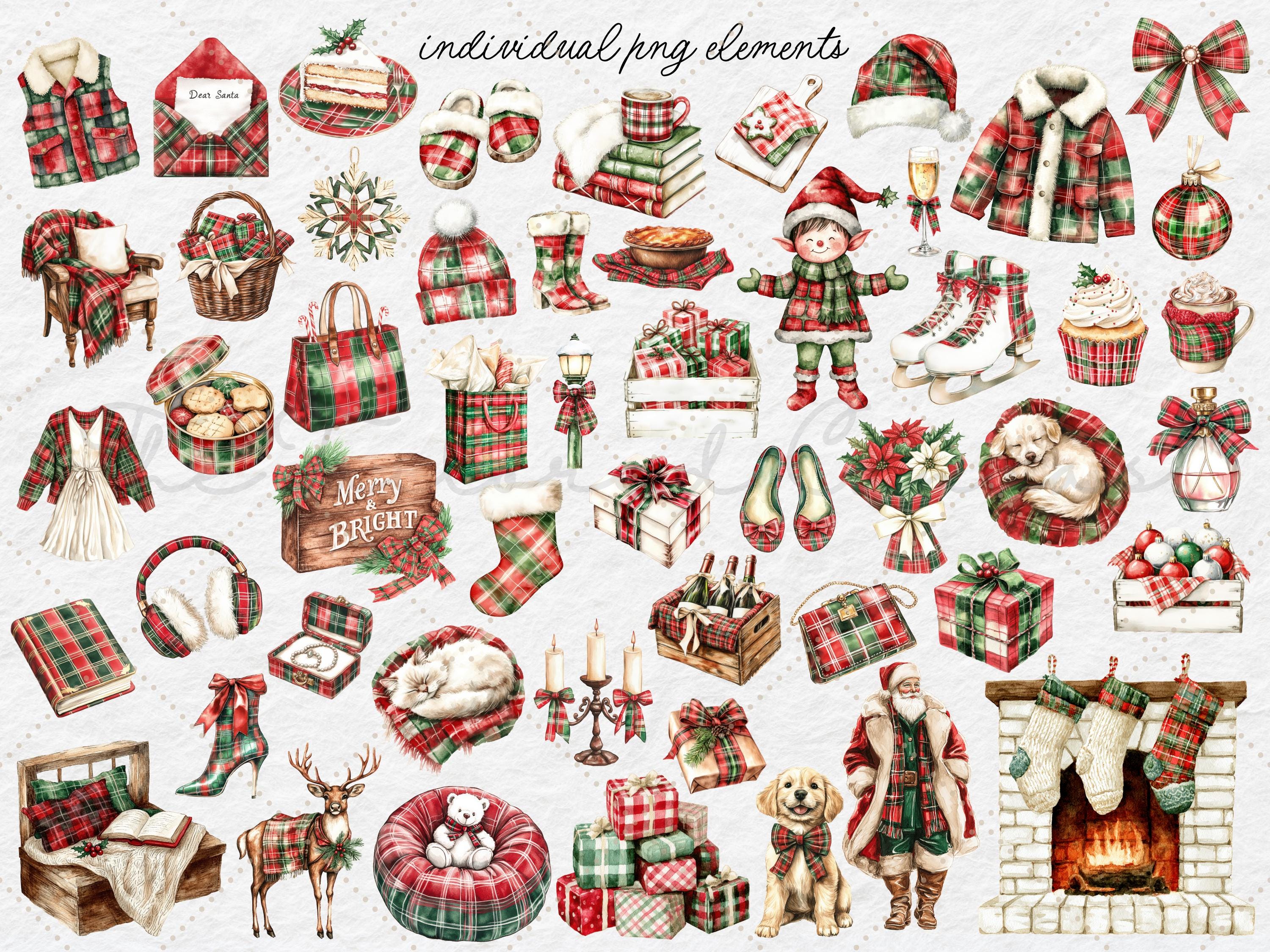 Christmas Plaid Watercolor Clipart | Rustic Winter Graphics (digital ...