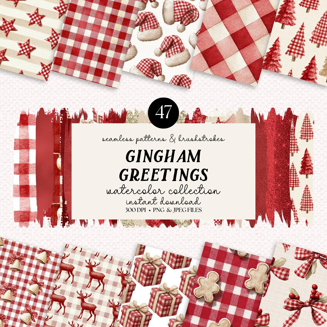 Gingham Christmas Seamless Patterns | Red Gingham Patterns, Holiday ...