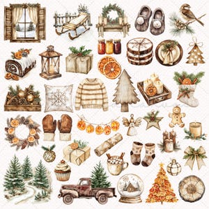 Watercolor Rustic Christmas Clipart Bundle: 93 Holiday Elements (PDF ...
