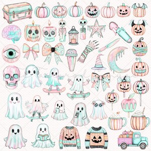 Pastel Halloween Clipart Bundle: Watercolor Spooky Doodles (PNG) - Etsy
