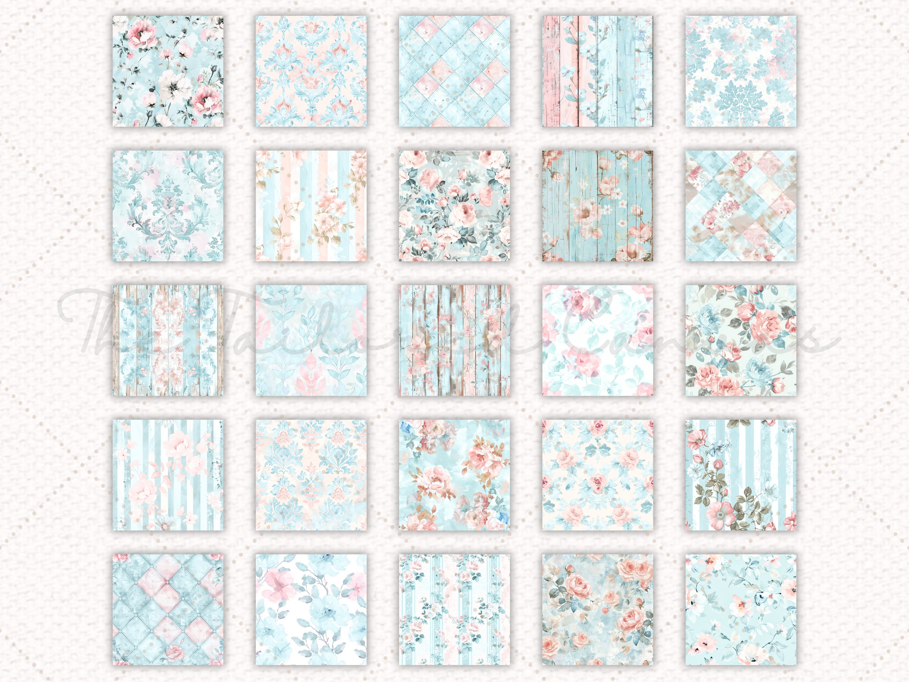 Shabby Chic Spring Clipart Bundle: Watercolor Graphics, Patterns ...