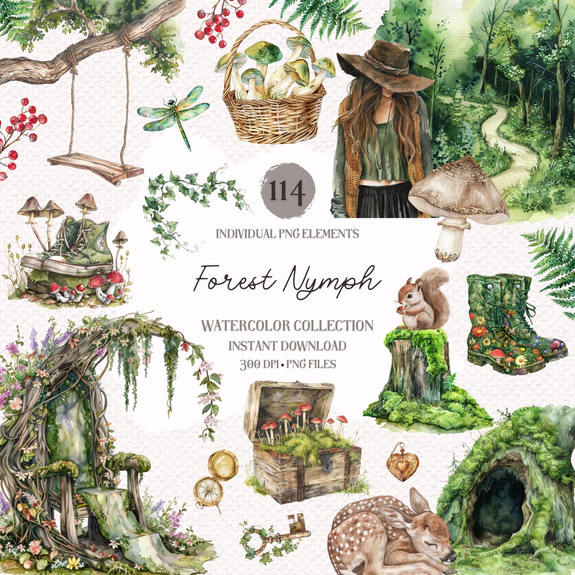 Watercolor Forest Clipart Bundle: Autumn Mushroom Graphics (digital ...