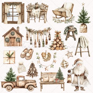 Watercolor Christmas Clipart Bundle: Farmhouse Holiday Art (digital ...