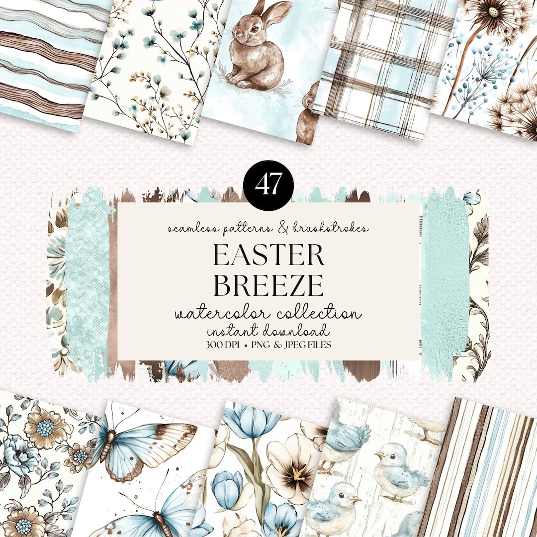 Easter Watercolor Digital Paper Bundle, Spring Seamless Patterns, Bunny ...