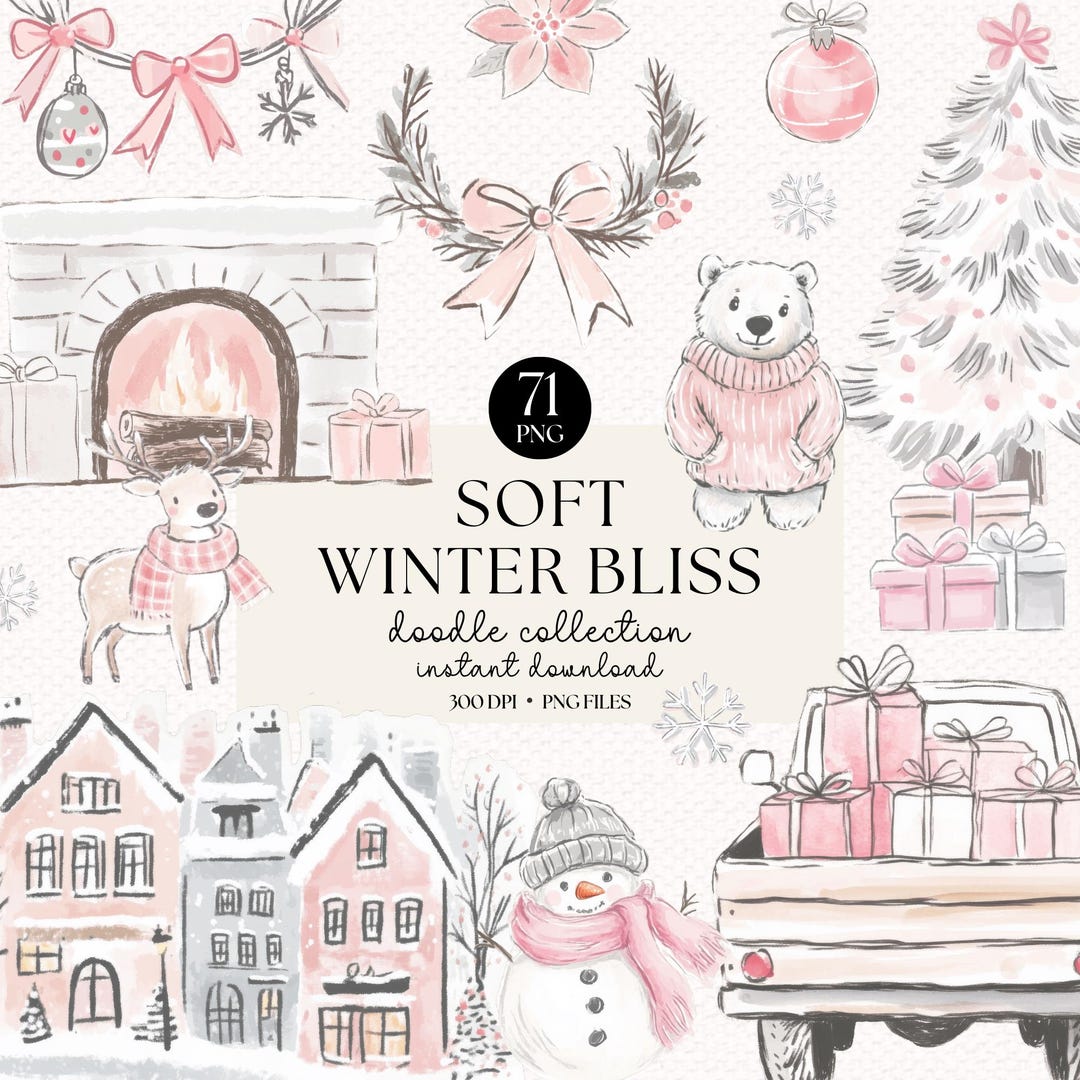Winter Doodle Clipart Bundle: Cozy Christmas PNG Graphics (instant ...