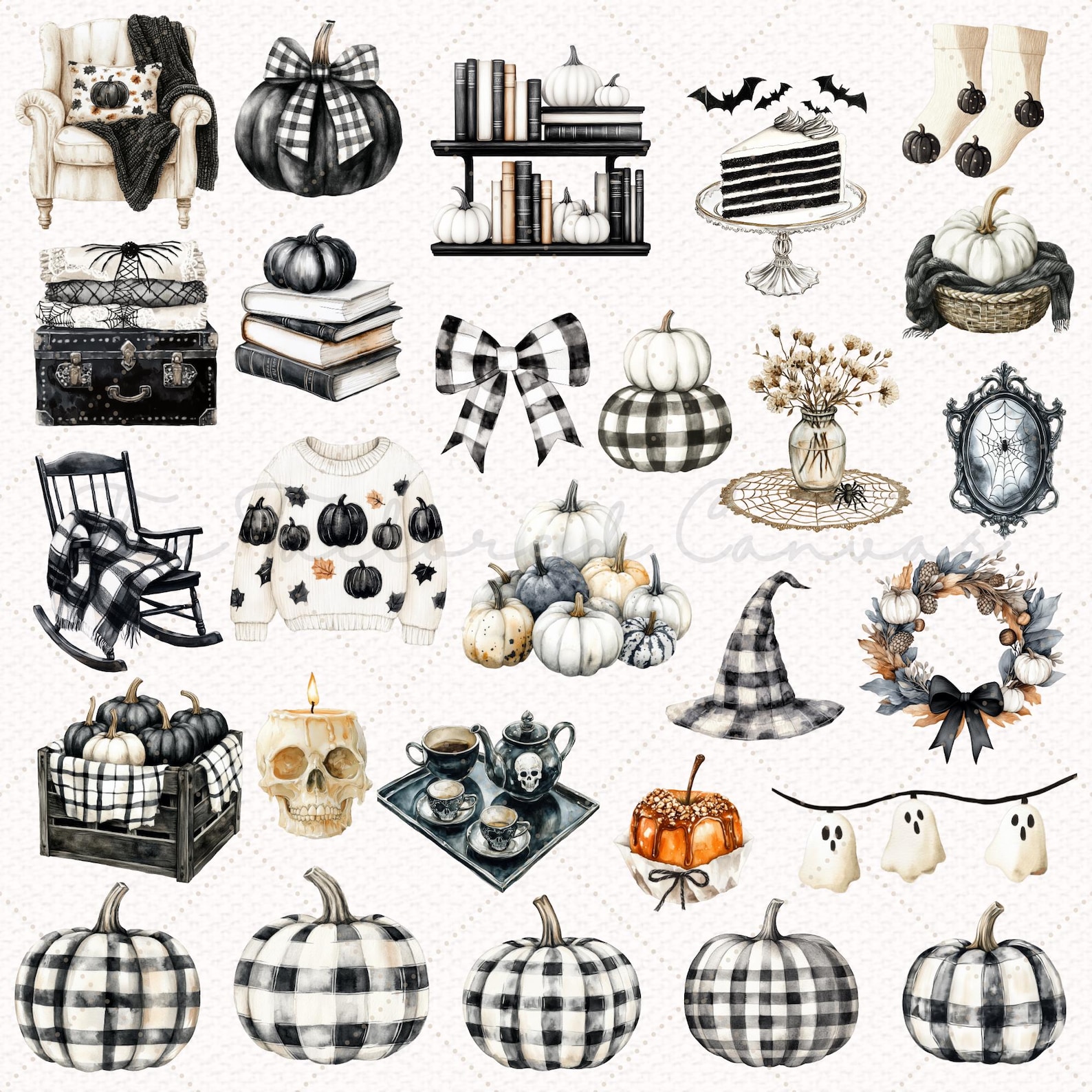 Watercolor Halloween Clipart Bundle: 78 Spooky Cozy Illustrations ...