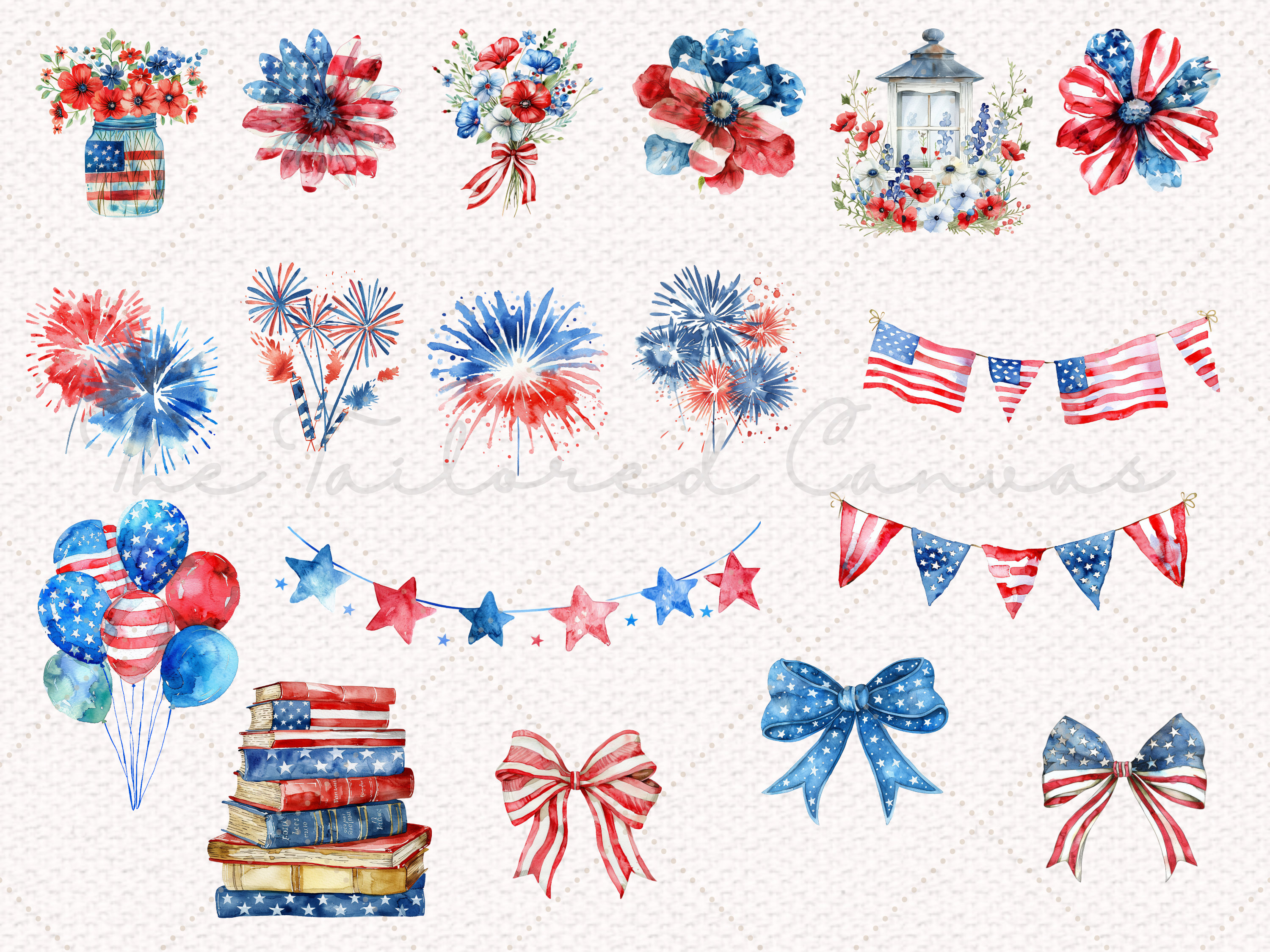 Watercolor 4th of July Clipart Bundle: Patriotic PNG Graphics (digital ...