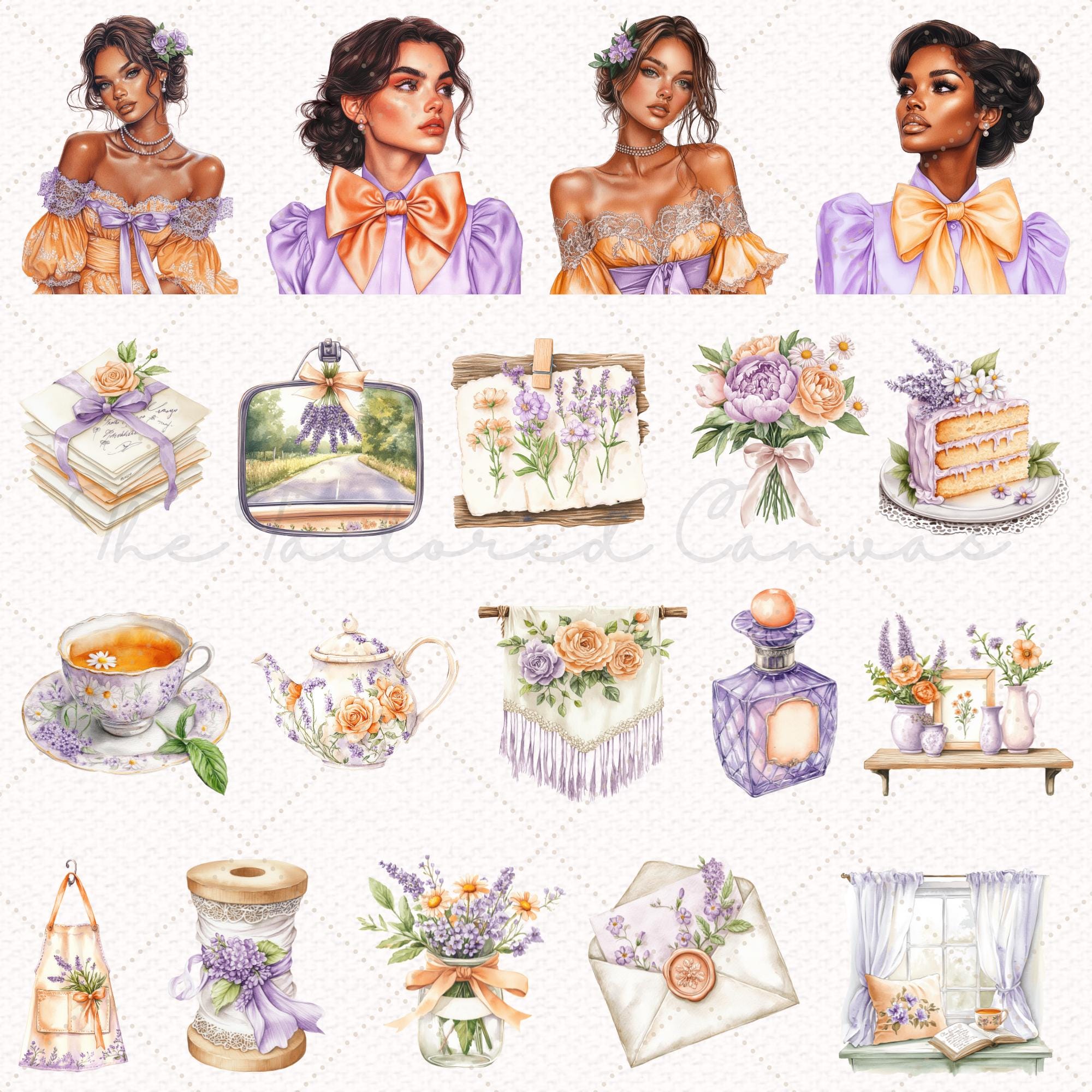 Spring Watercolor Clipart Bundle: Lavender & Cottagecore PNG (digital ...