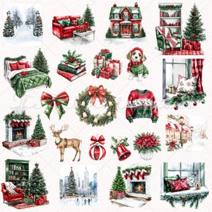 Watercolor Christmas Clipart Bundle: 114 Holiday PNG Elements (digital ...