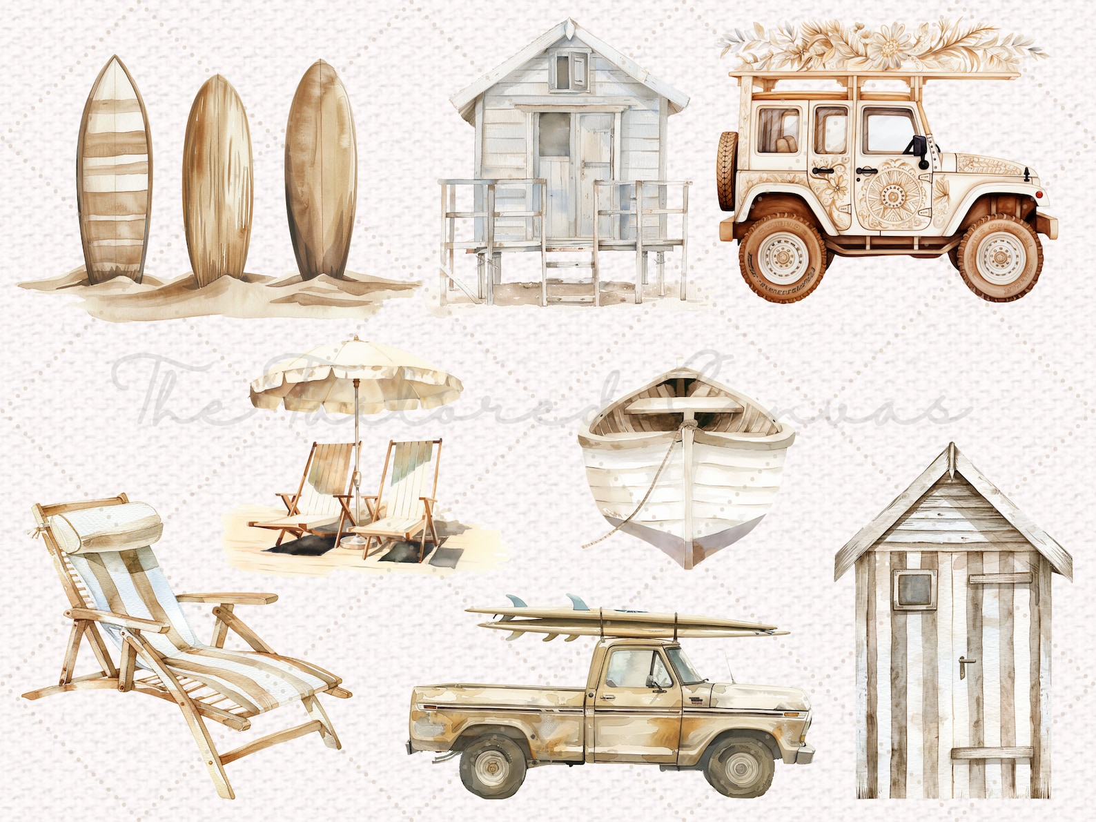 Watercolor Neutral Summer Clipart Bundle - High Quality Pngs, Beach ...