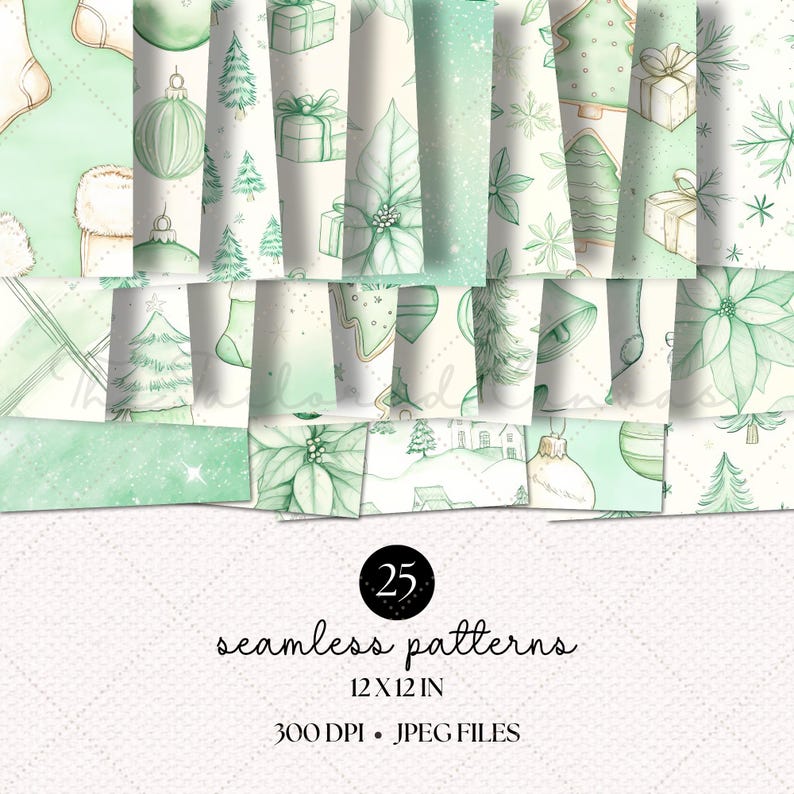 Wintermint Wishes Watercolor Seamless Patterns and Brushstrokes ...