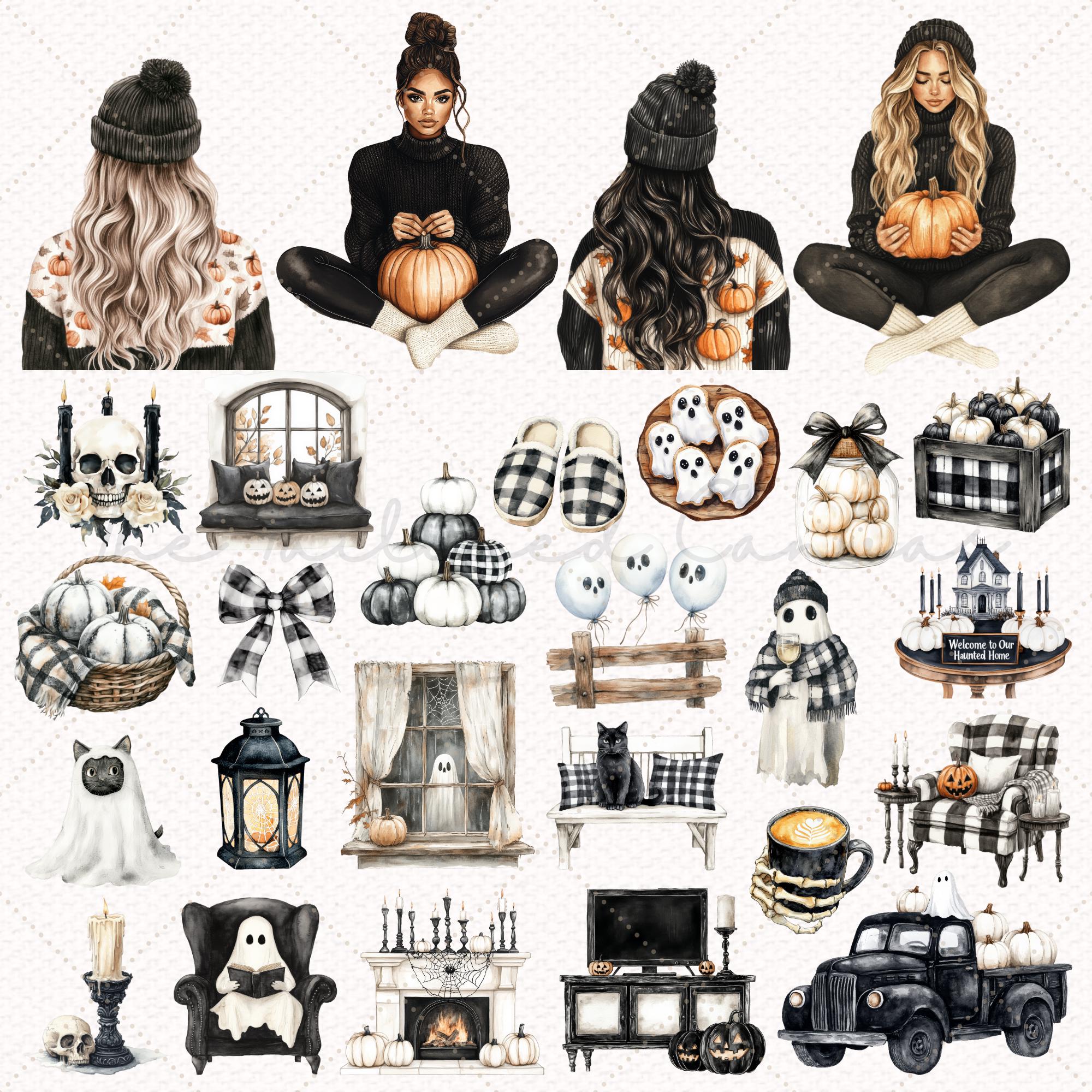 Watercolor Halloween Clipart Bundle: 78 Spooky Cozy Illustrations ...