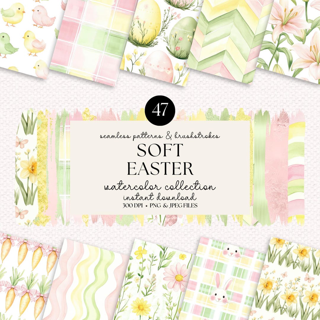 Watercolor Easter Clipart Bundle: Pastel Patterns & Brushstrokes ...