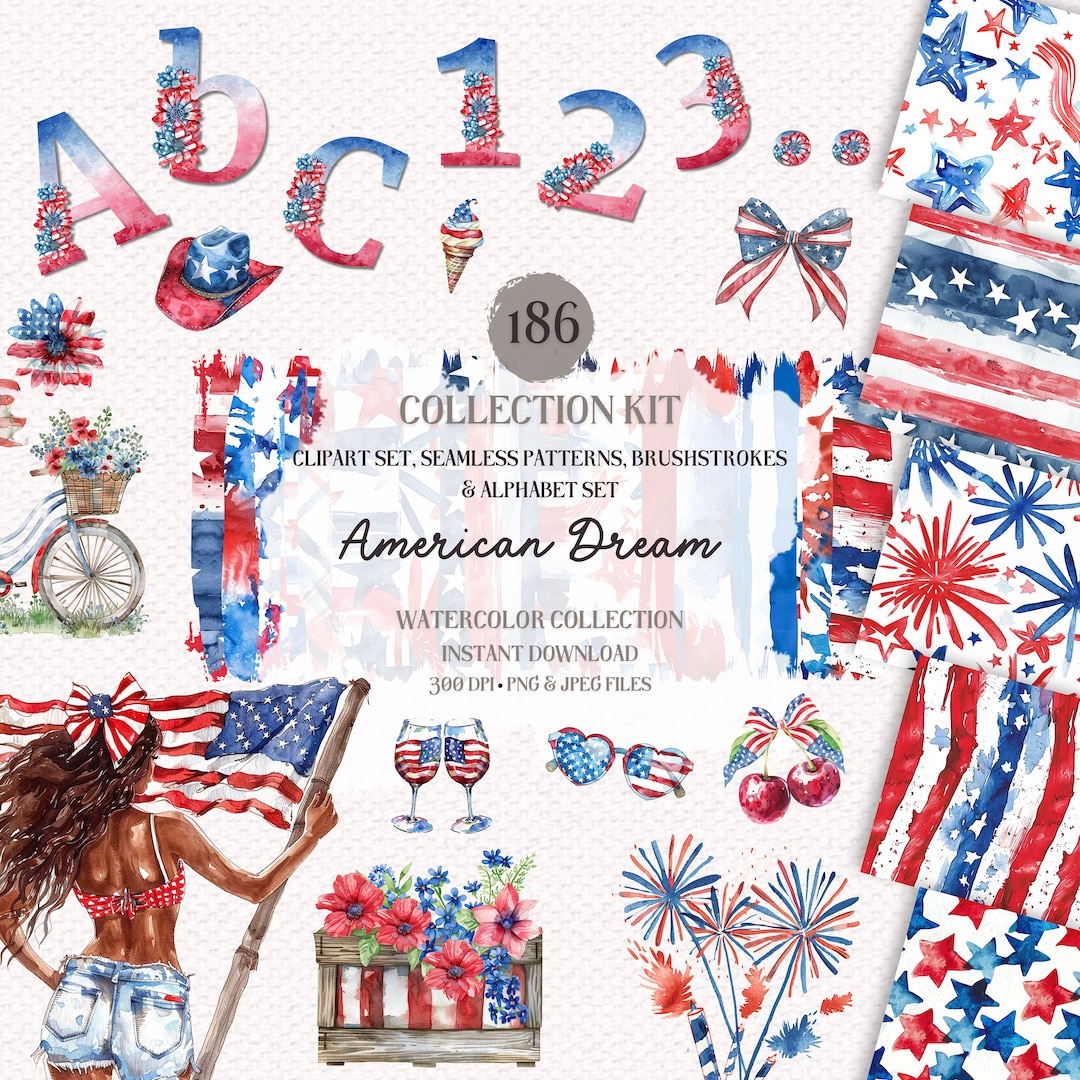 Watercolor 4th of July Clipart Bundle: Patriotic Graphics (instant ...