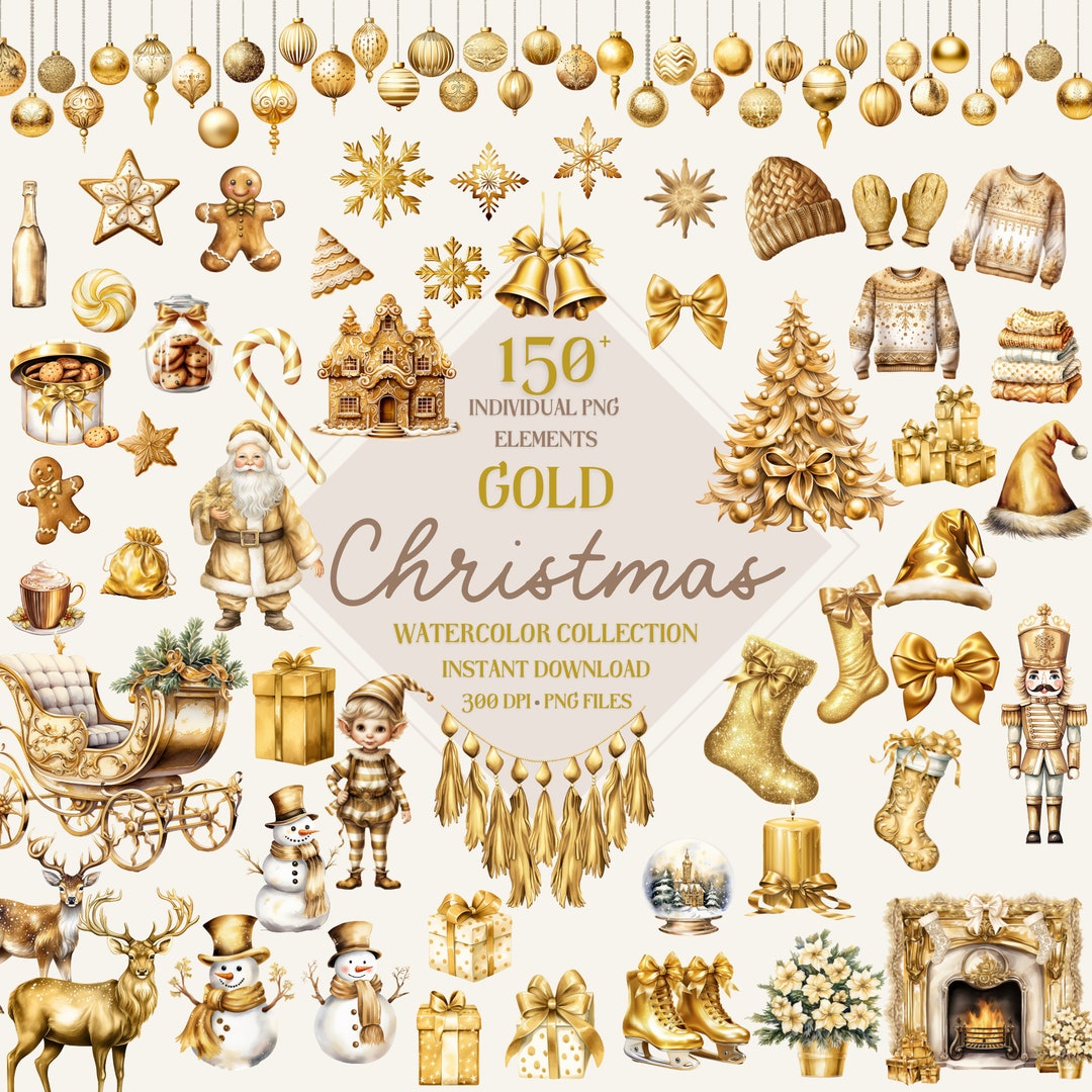 Gold Christmas Clipart Png Bundle - 150 High Quality Pngs, Winter ...