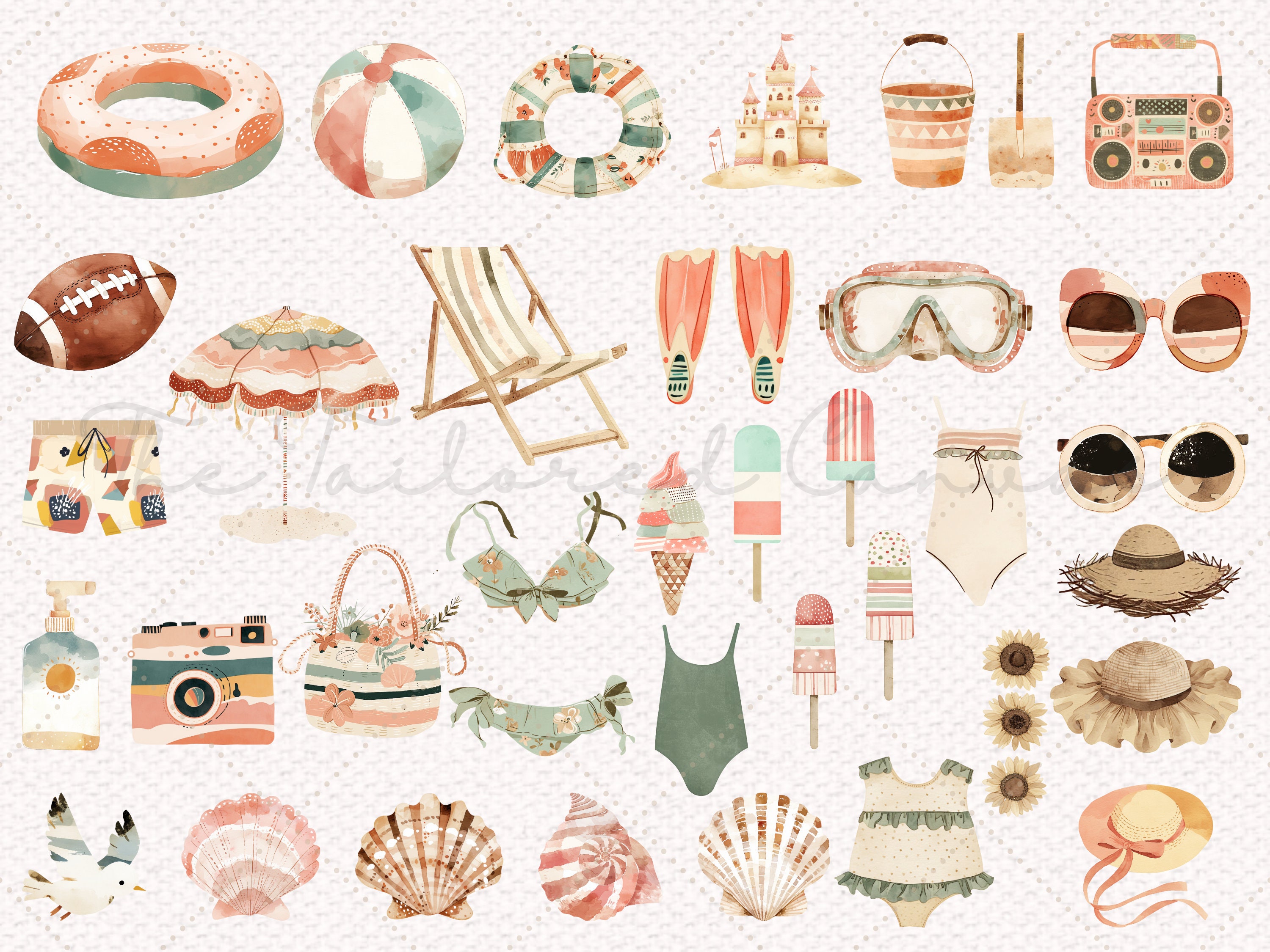 Watercolor Summer Clipart Bundle High Quality Pngs, Beach Clip Art ...