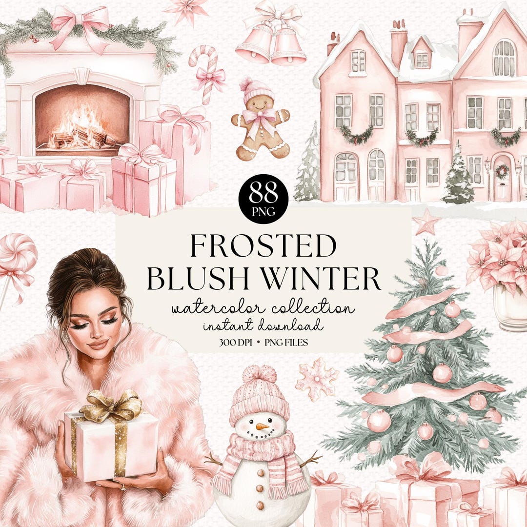 Frosted Blush Winter Watercolor Clipart: 88 PNG Illustrations (instant Download) - Etsy