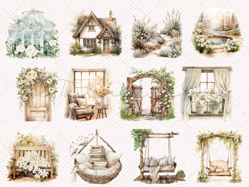 Cozy Spring Clipart Bundle: 50 Watercolor PNG Designs (digital Download ...