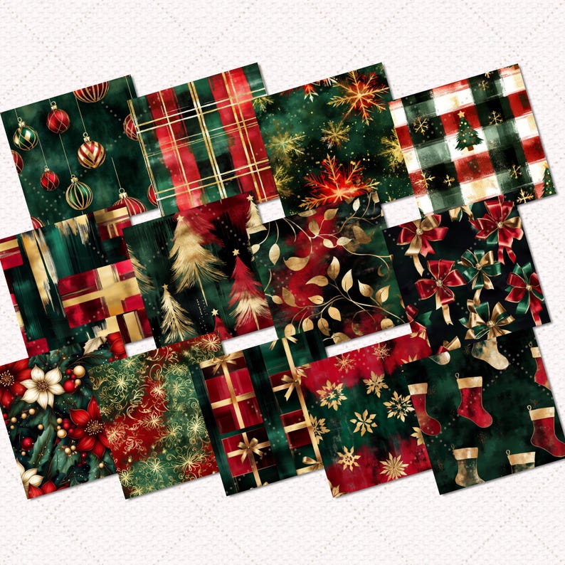 Christmas Watercolor Seamless Patterns: Brushstrokes Bundle (digital ...