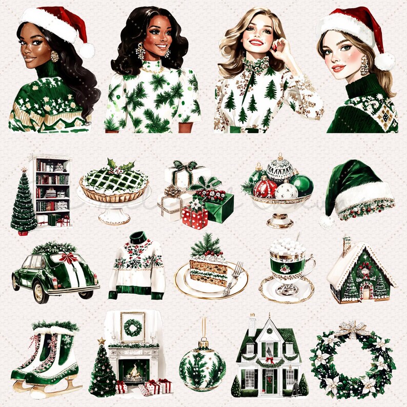 Watercolor Christmas Clipart Bundle: 92 Holiday Opulence Elements ...