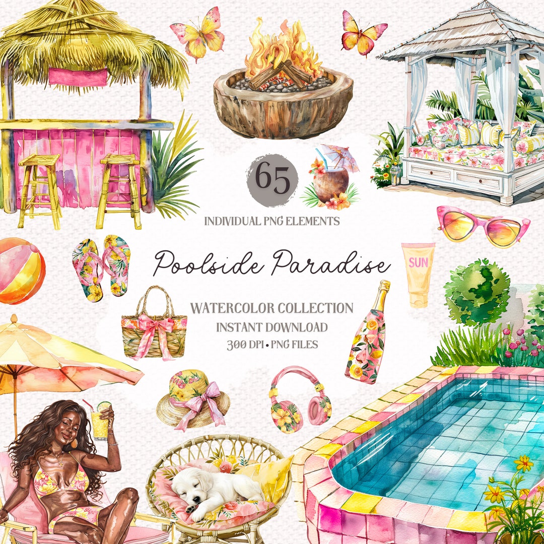 Watercolor Pool Party Clipart: Summer Graphics (digital Download) - Etsy