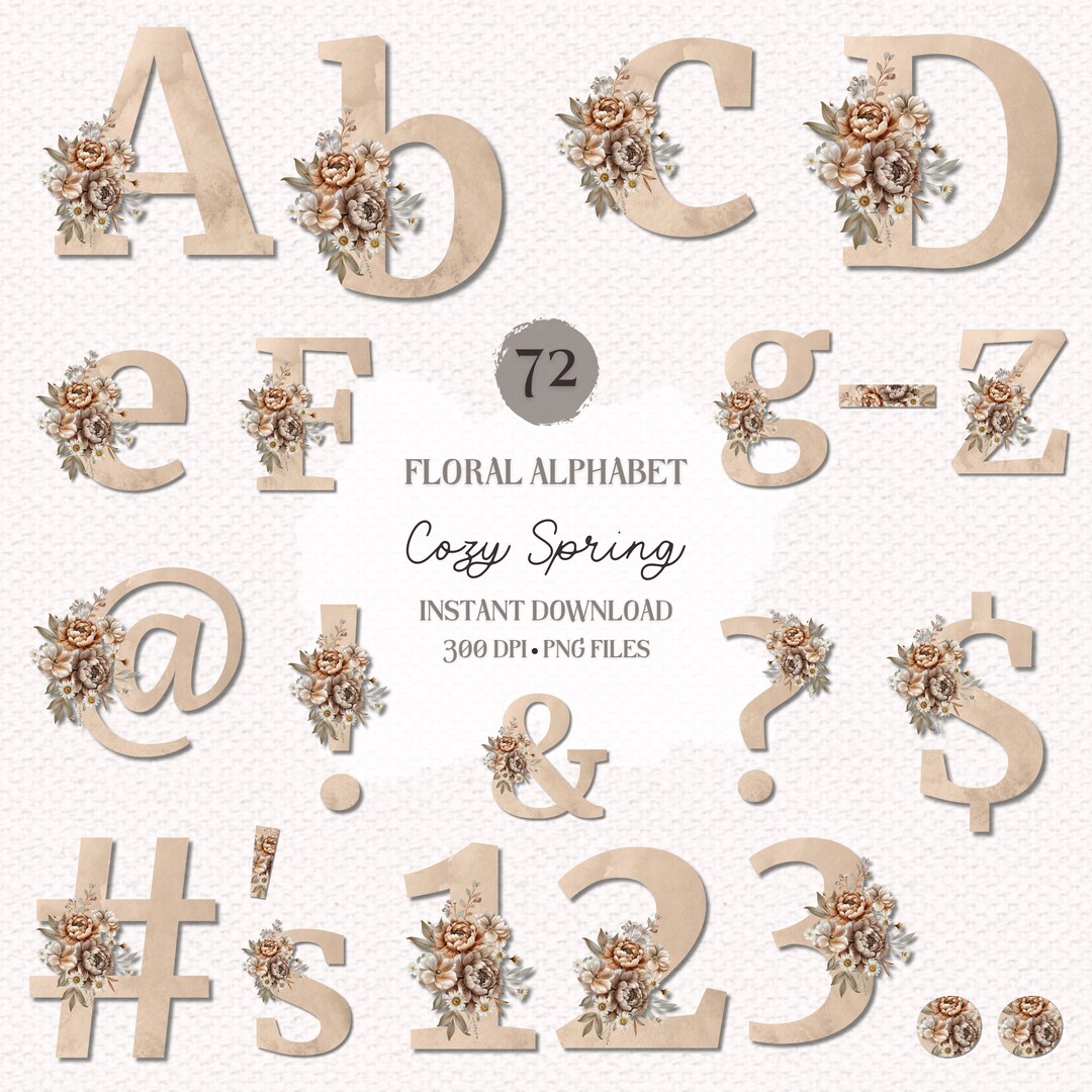 Floral Alphabet PNG Set: Cozy Spring Watercolor Letters (digital ...