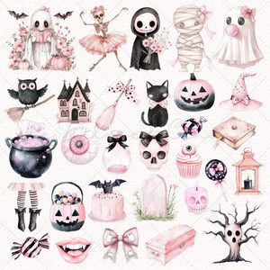 Pink Halloween Clipart Bundle: Spooky Watercolor PNG (digital Download ...
