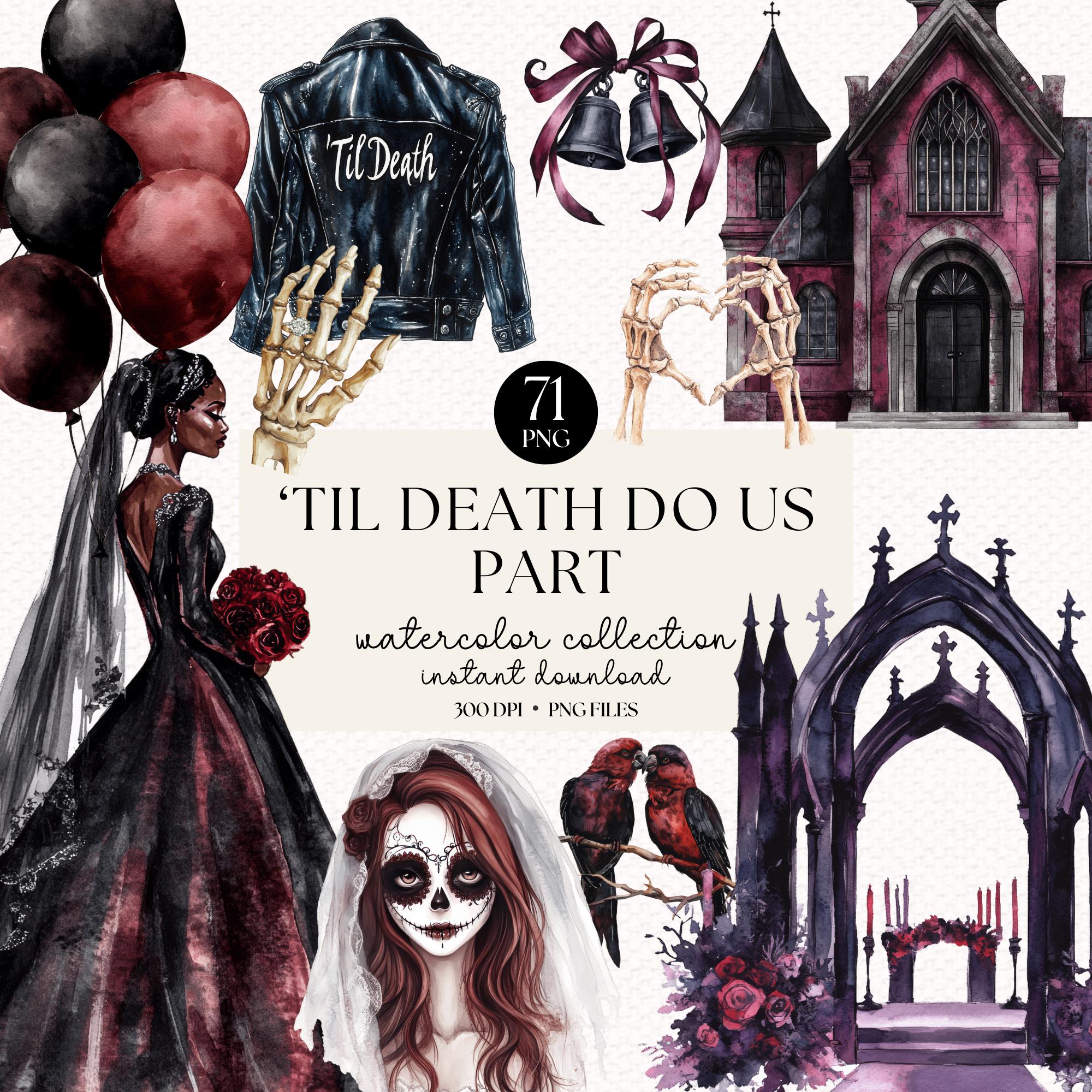 Watercolor Gothic Wedding Clipart: Dark Romantic Halloween Graphics (71 ...