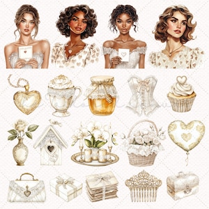 Watercolor Valentine's Day Clipart Bundle Romance Art, Neutral ...