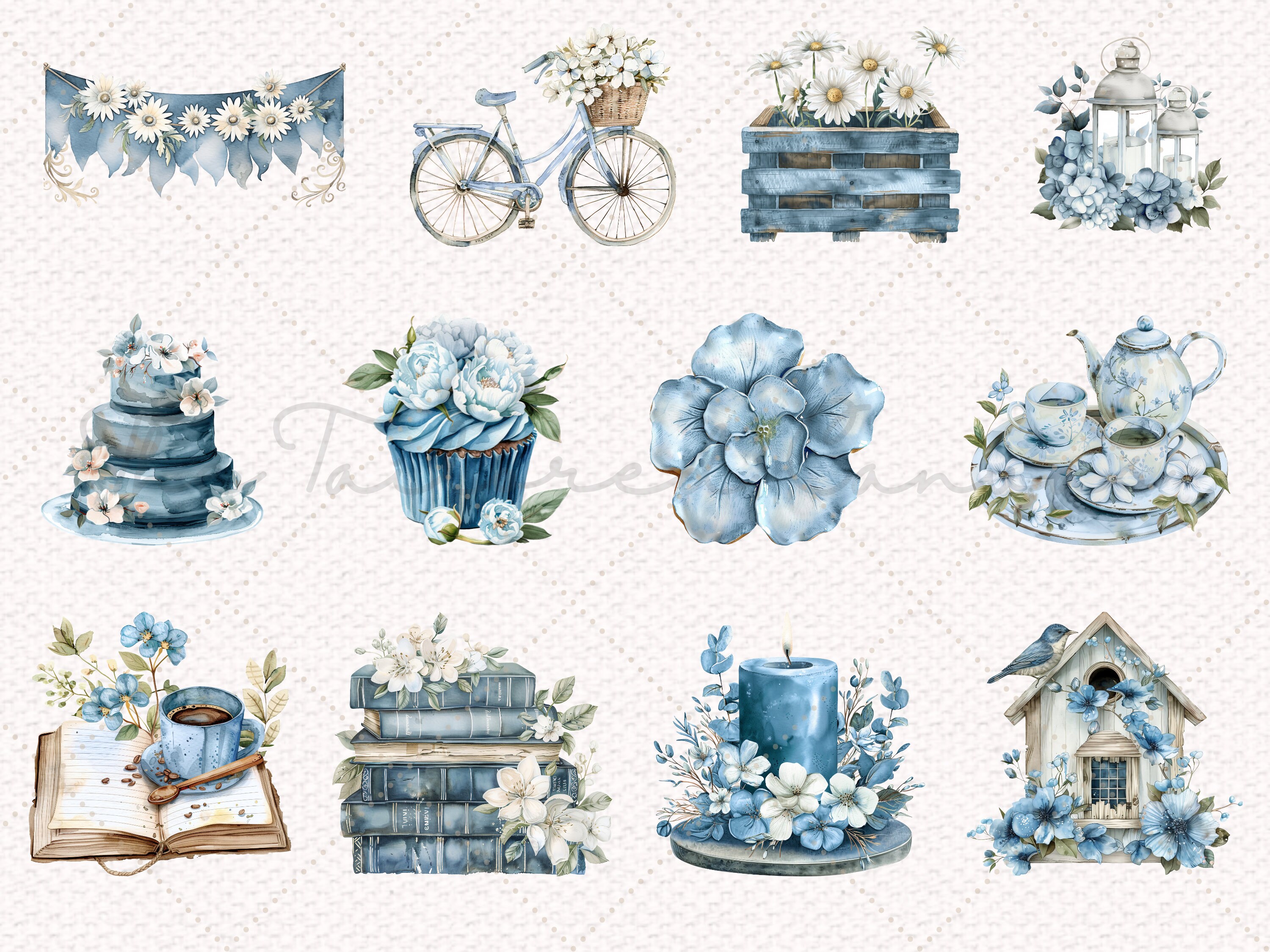 Dusty Blue Spring Clipart Png Bundle 50 High Quality Pngs, Spring ...