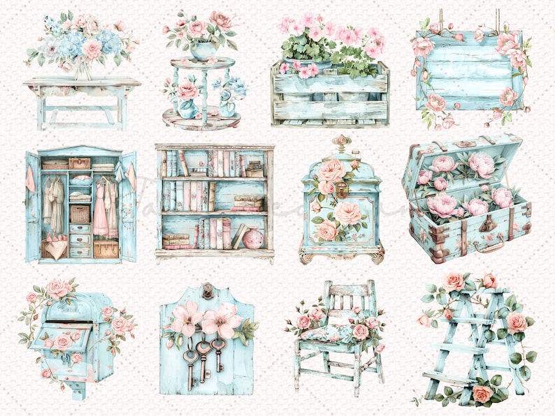 Shabby Chic Spring Clipart Png Bundle - 50 High Quality Pngs, Spring ...