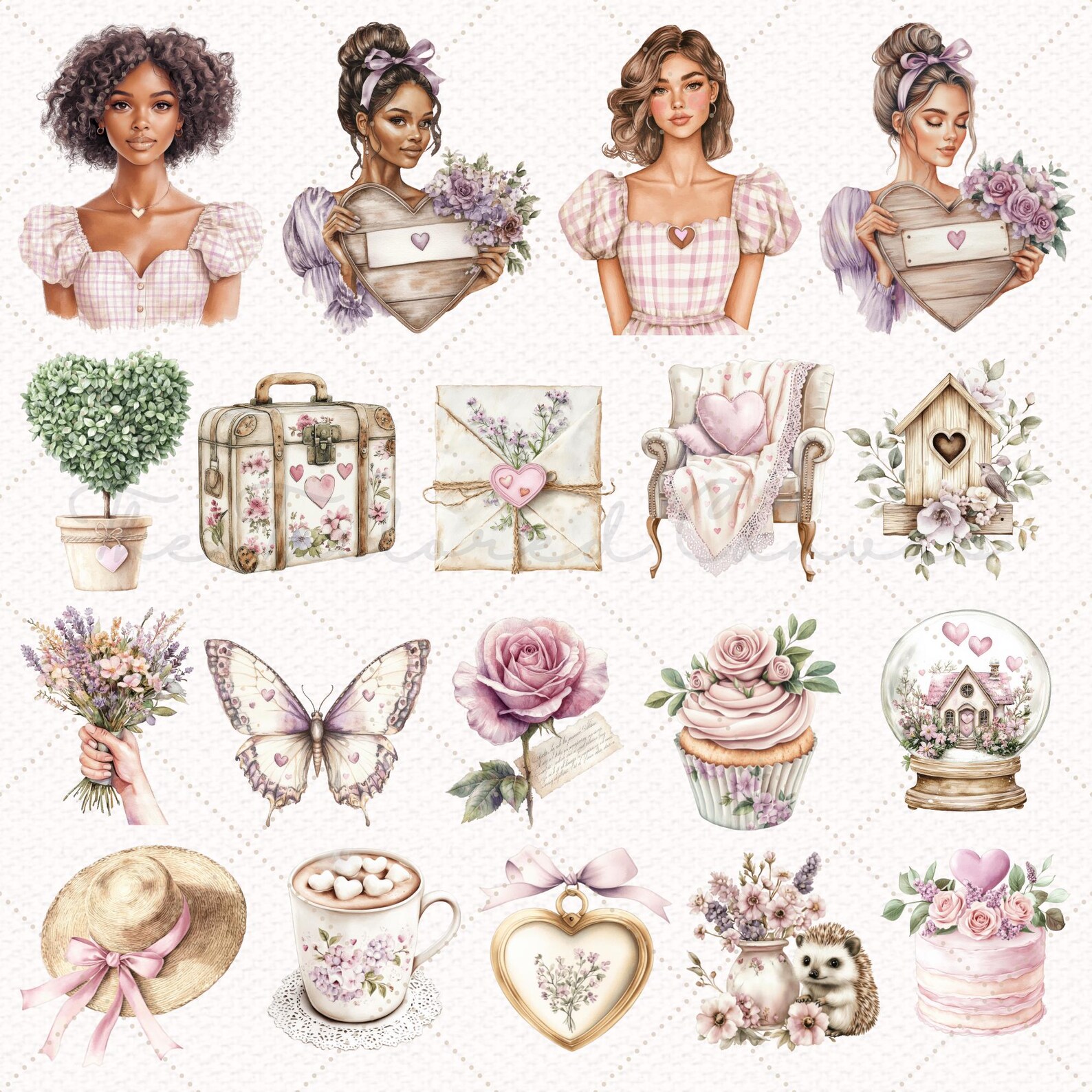 Cottagecore Romance Watercolor Clipart: Floral DIY Graphics (digital ...