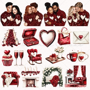Watercolor Valentine's Day Clipart Bundle | Romantic Clip Art PNG ...