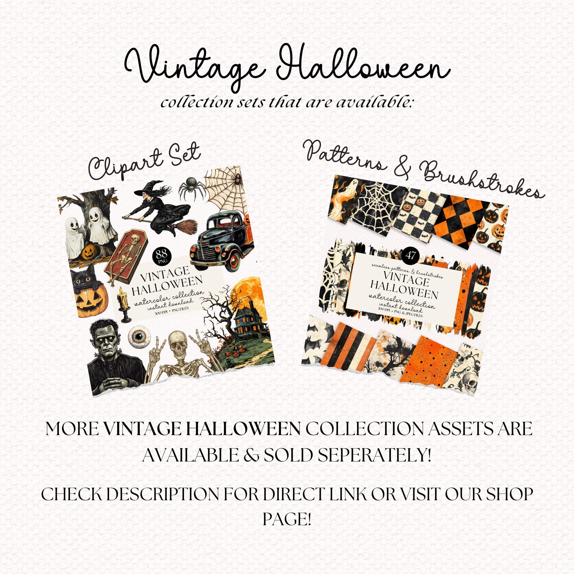 Vintage Halloween Clipart Bundle: 88 Spooky PNG Designs (digital ...