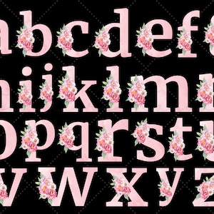 Pink Floral Alphabet PNG Set: Watercolor Spring Monogram (digital ...