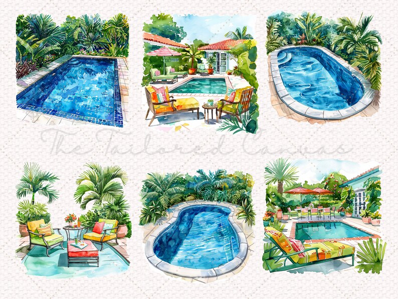 Watercolor Pool Party Clipart Bundle High Quality Pngs, Beach & Pool ...