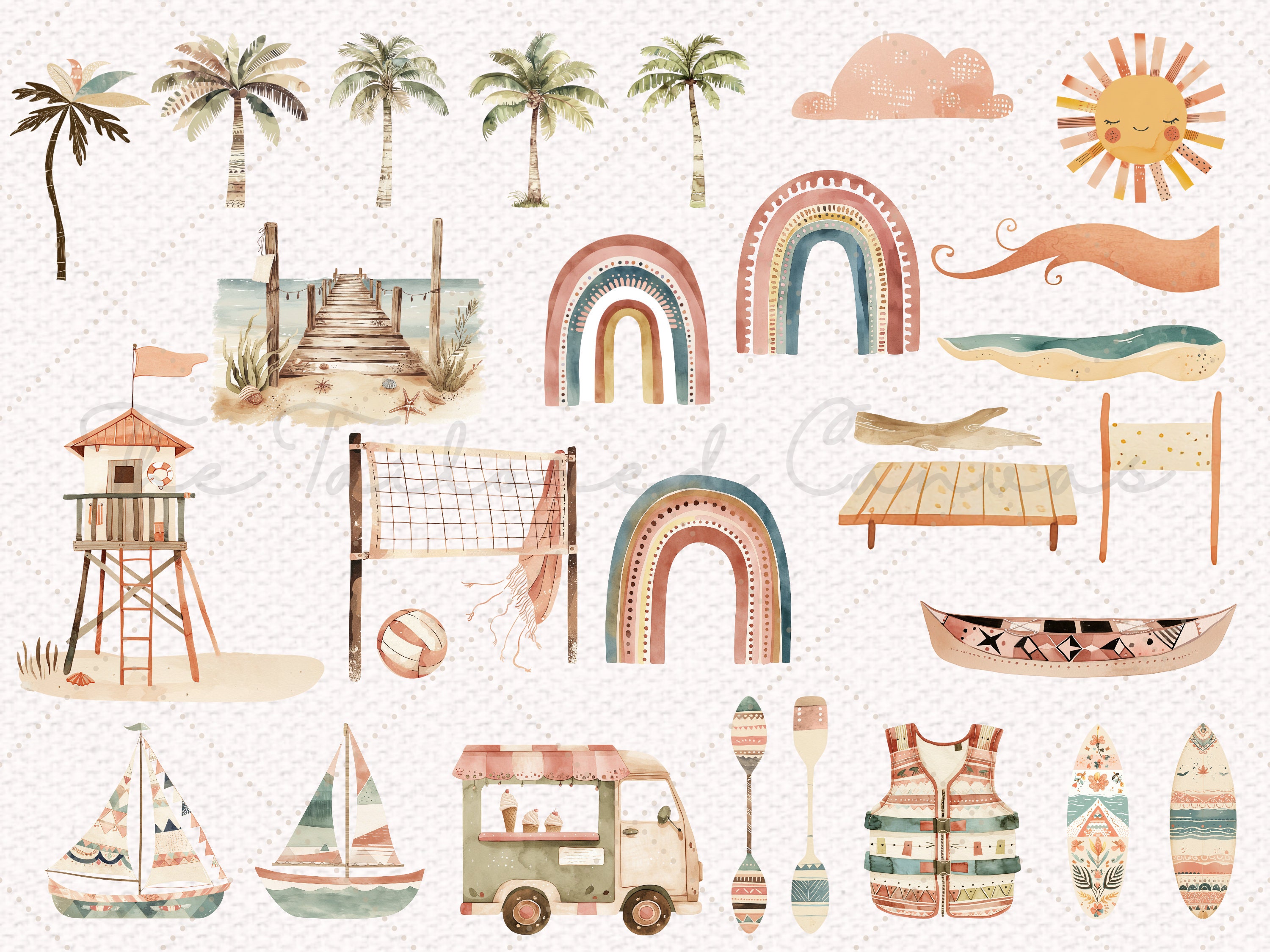 Watercolor Summer Clipart Bundle High Quality Pngs, Beach Clip Art ...