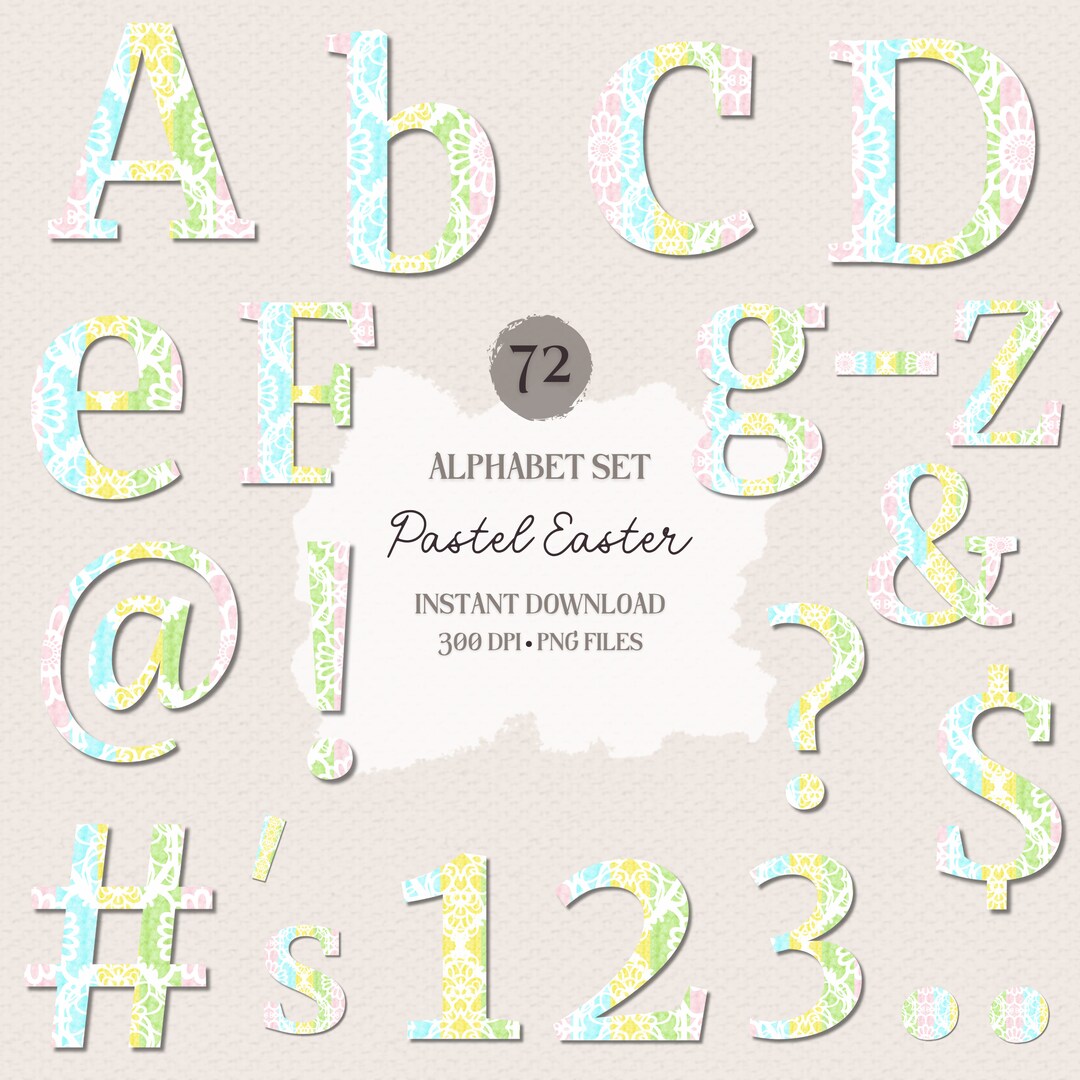 Watercolor Pastel Alphabet PNG Set: Spring Easter Font (digital ...