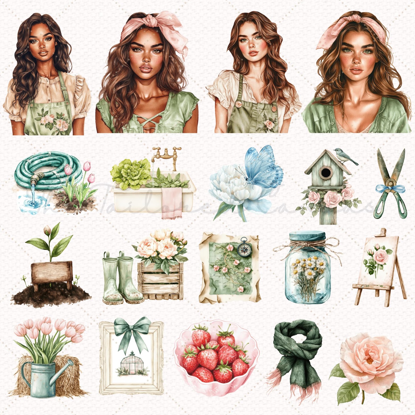 Watercolor Garden Clipart Bundle: Spring Floral PNG, Greenhouse ...