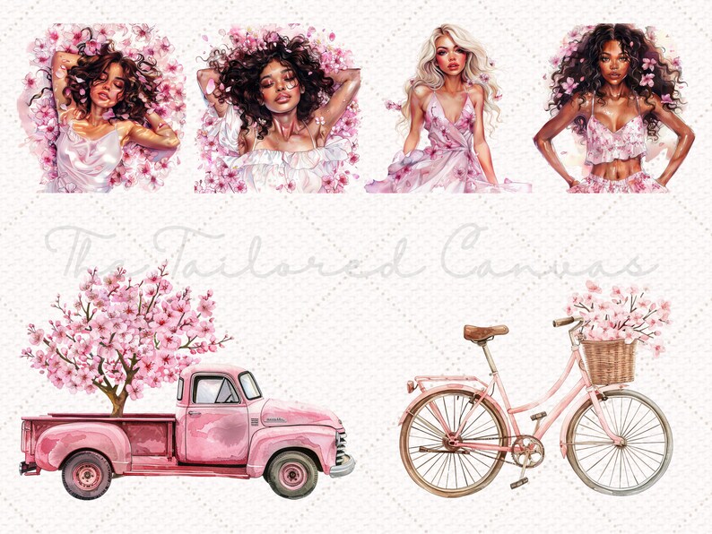 Cherry Blossom Clipart Set - Pink Spring Floral Graphics, Sakura ...