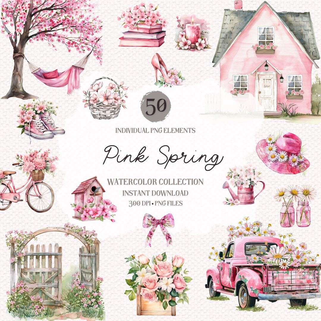 Pink Spring Clipart Png Bundle - 50 High Quality Pngs, Spring ...