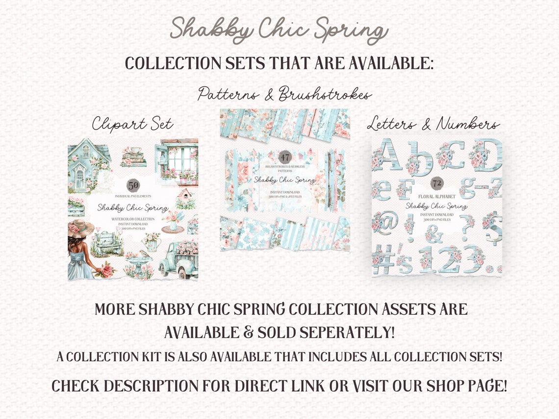 Shabby Chic Spring Clipart Png Bundle 50 High Quality Pngs, Spring ...