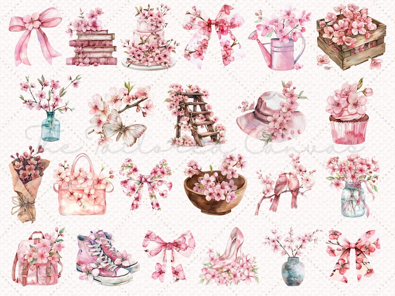Cherry Blossom Clipart Set - Pink Spring Floral Graphics, Sakura ...