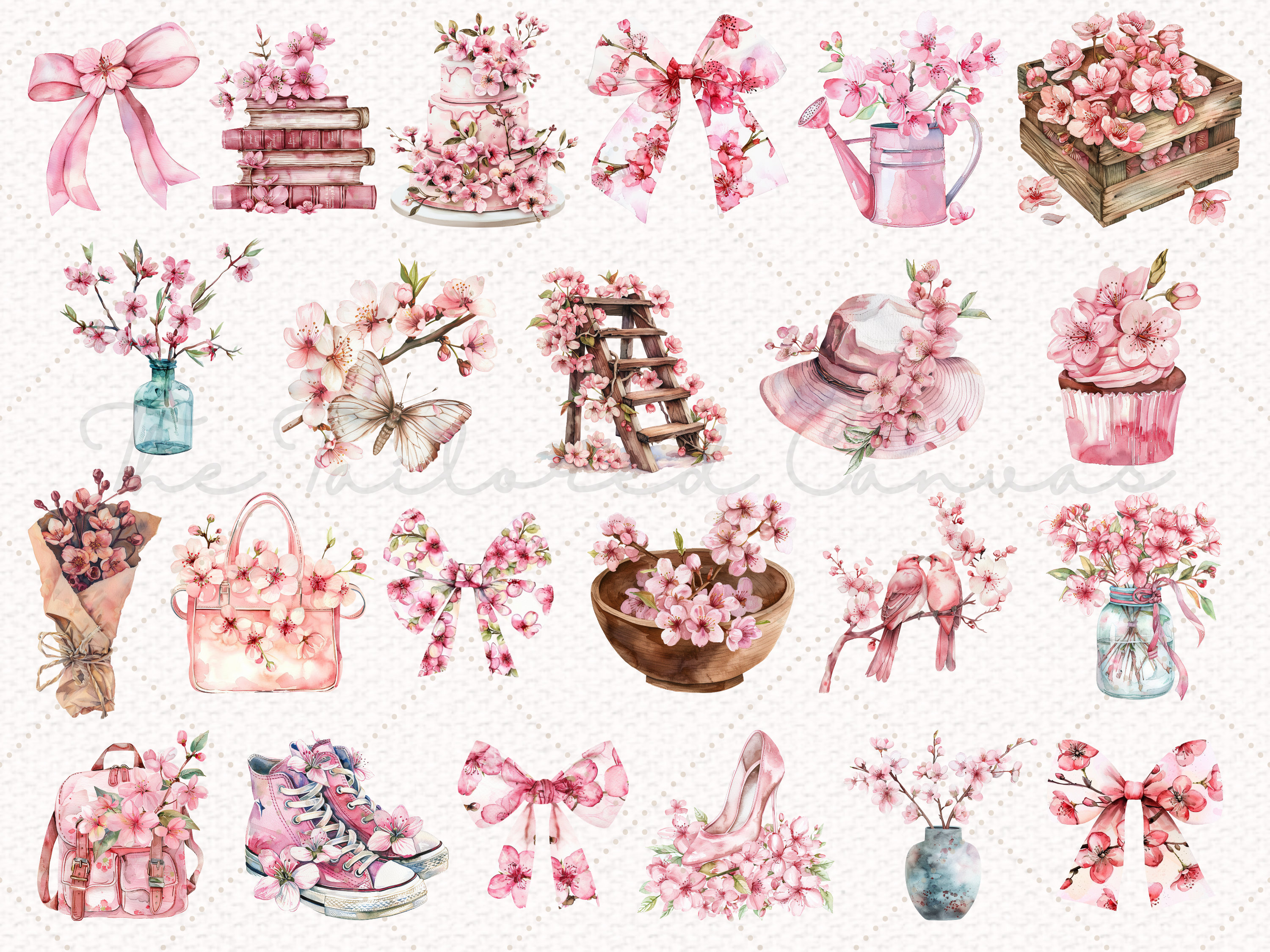Cherry Blossom Clipart Set Pink Spring Floral Graphics, Sakura Blossoms ...