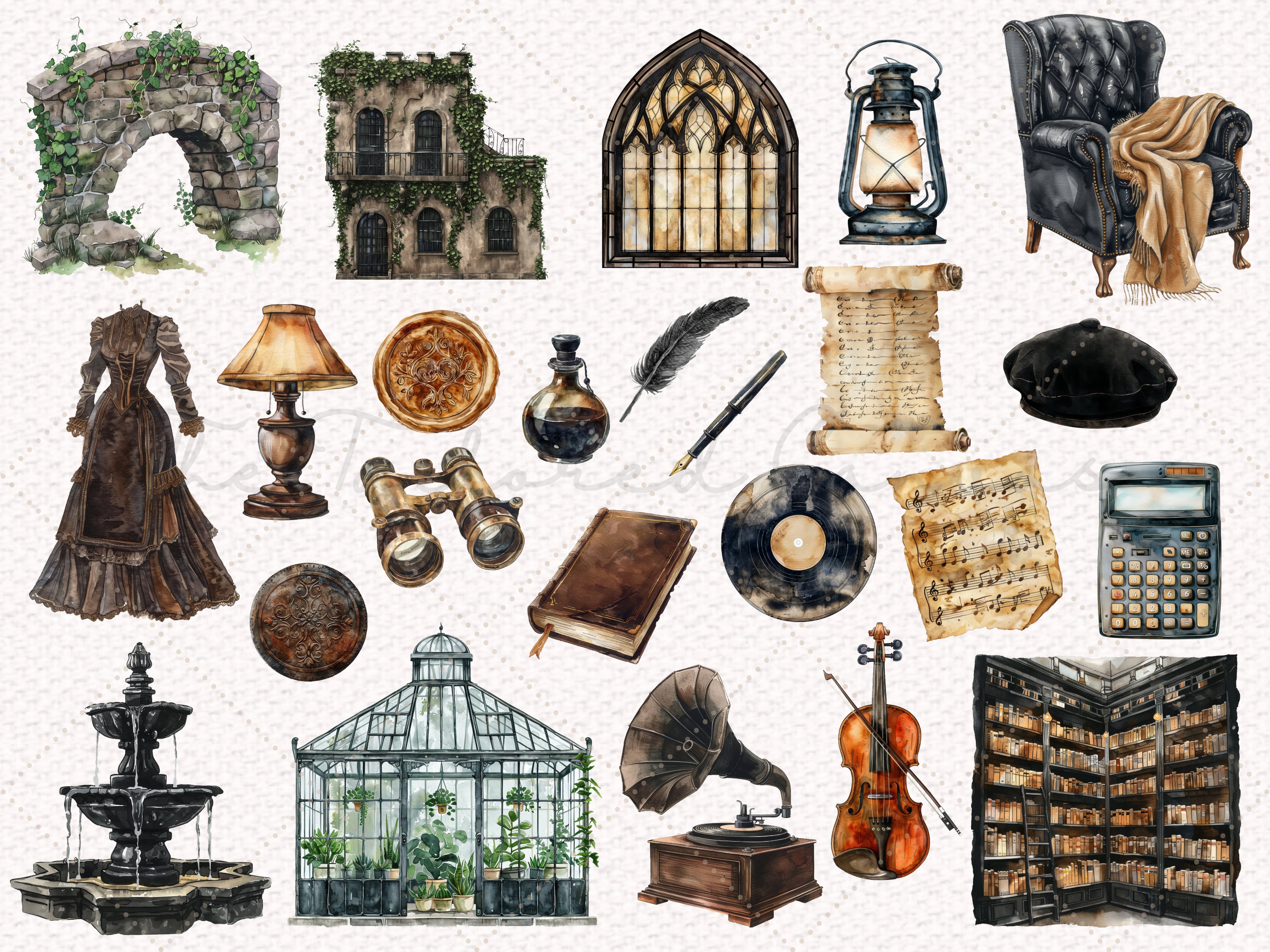 Watercolor Dark Academia Clipart Bundle Bookworm Clipart, Dark Academic ...