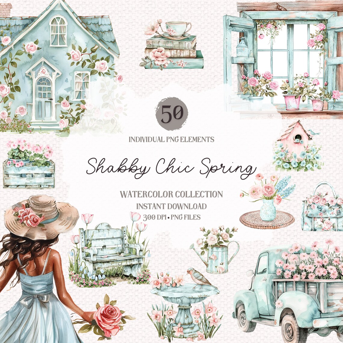 Shabby Chic Spring Clipart Png Bundle 50 High Quality Pngs, Spring ...