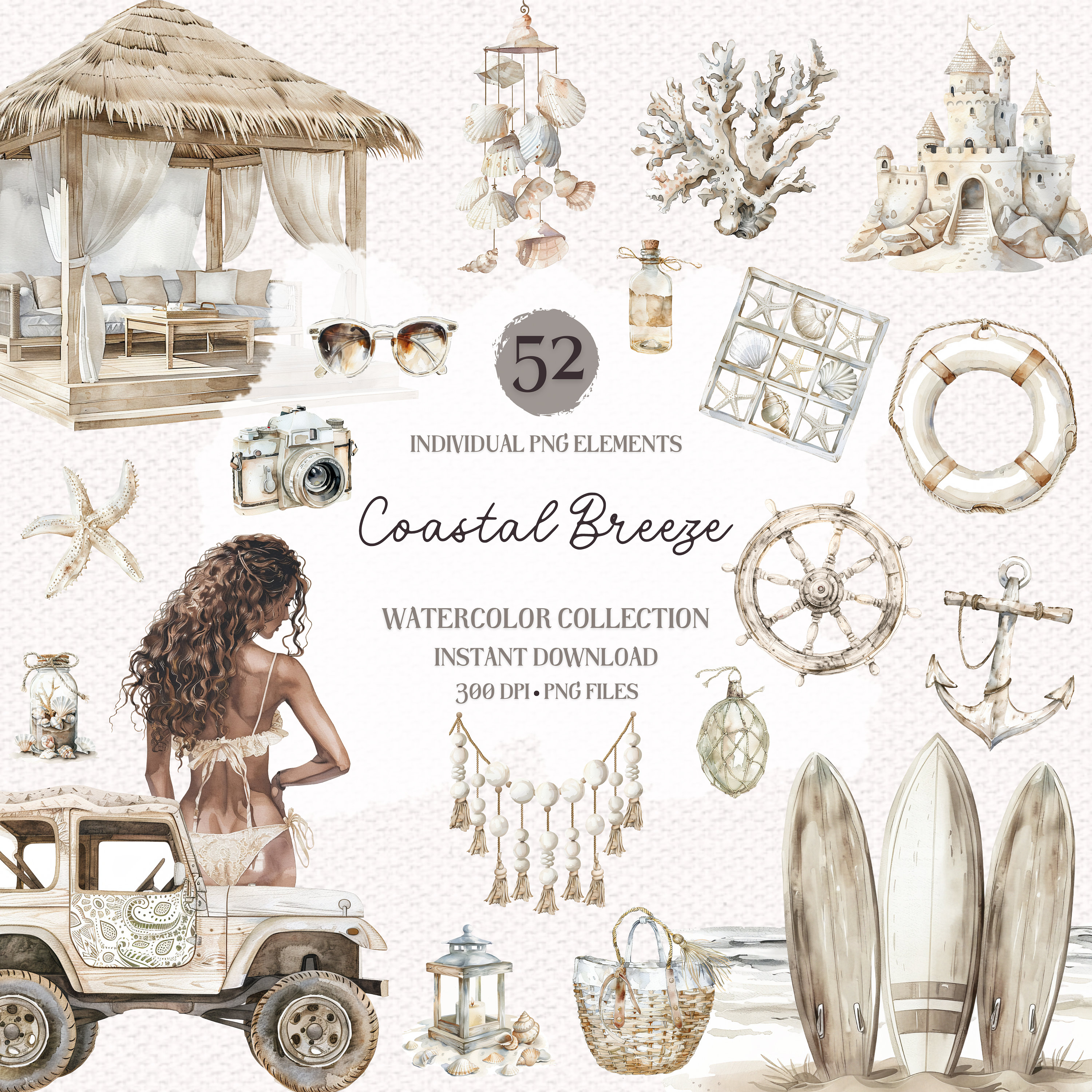 Watercolor Summer Clipart Bundle High Quality Pngs, Beach Clip Art ...