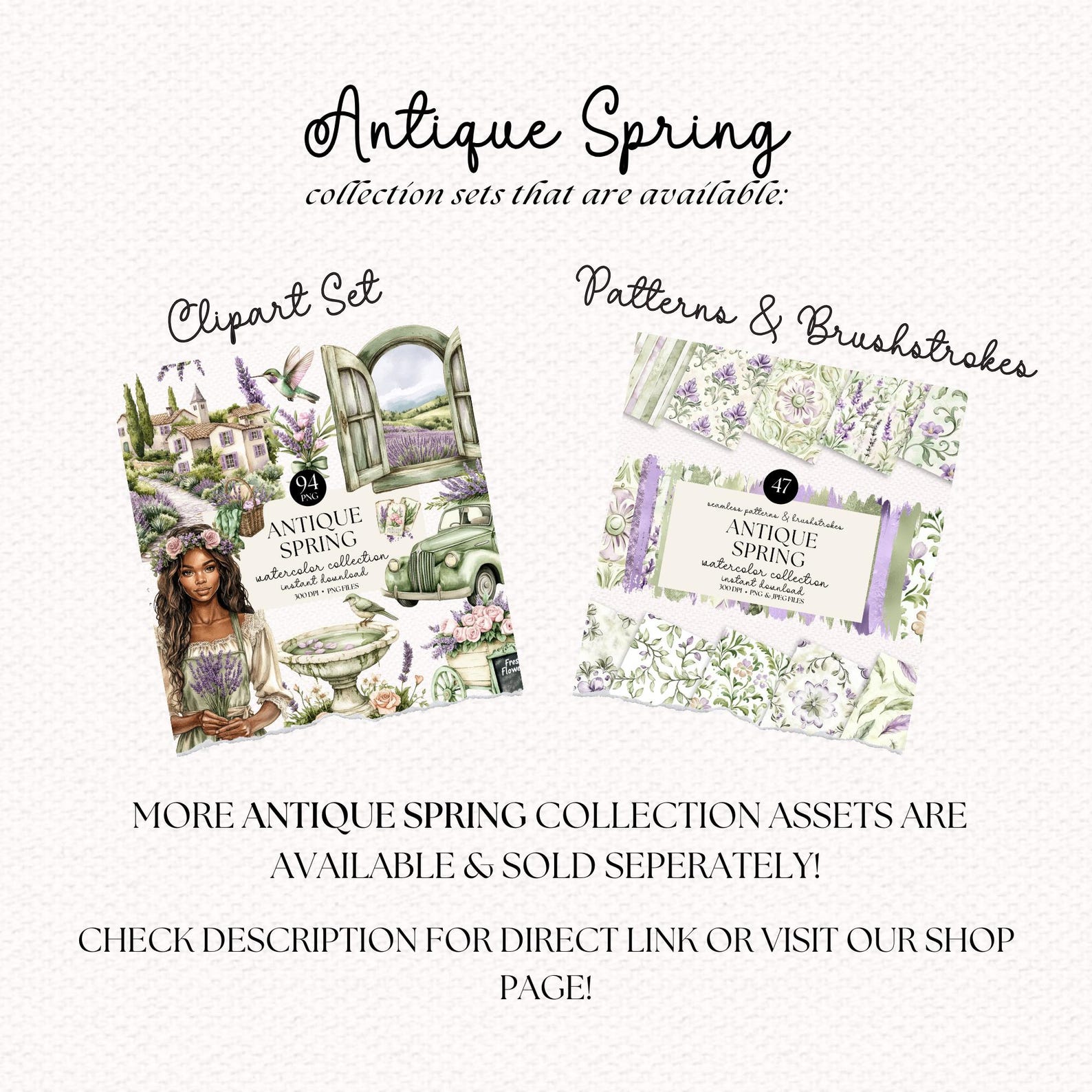 Antique Spring Watercolor Clipart Bundle: Provence Lavender, Rustic ...