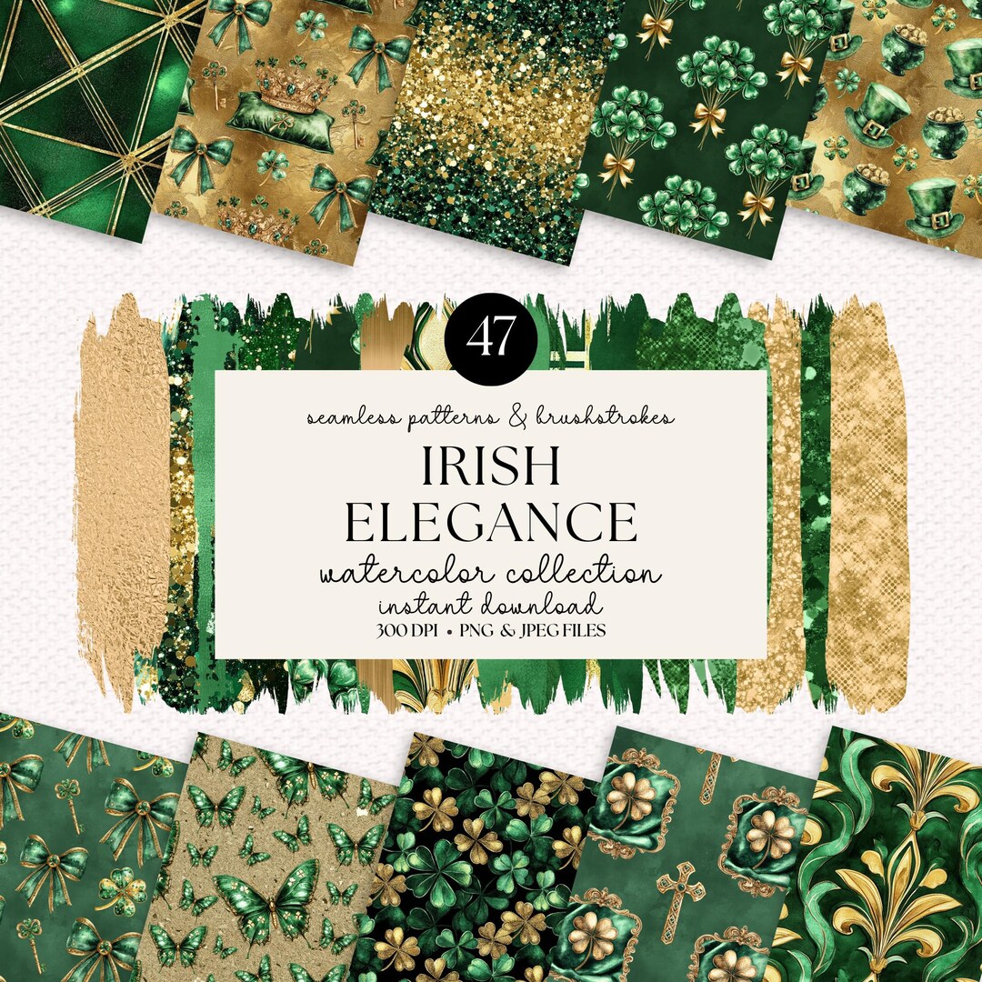 St Patrick's Day Digital Paper Bundle: Green Gold Shamrock Patterns ...